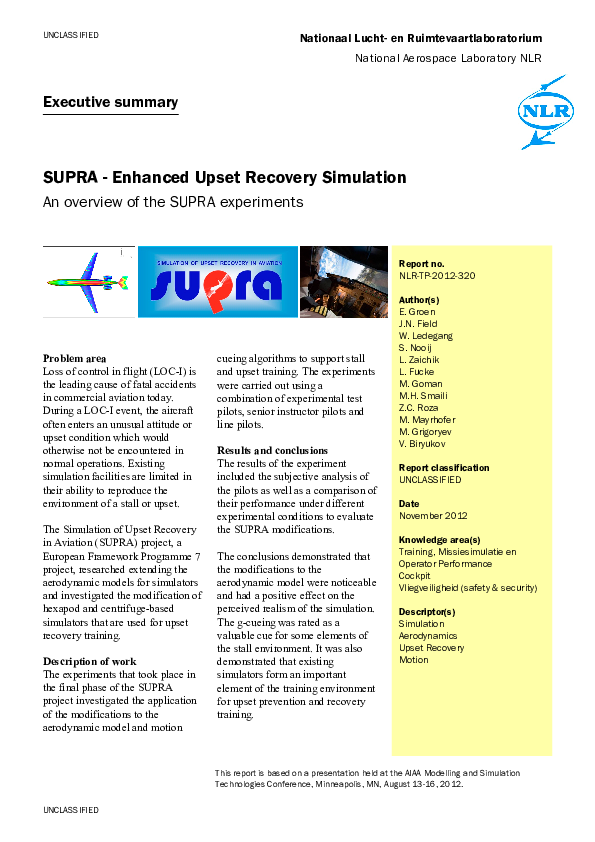 (PDF) SUPRA - Enhanced Upset Recovery Simulation: An overview of the ...