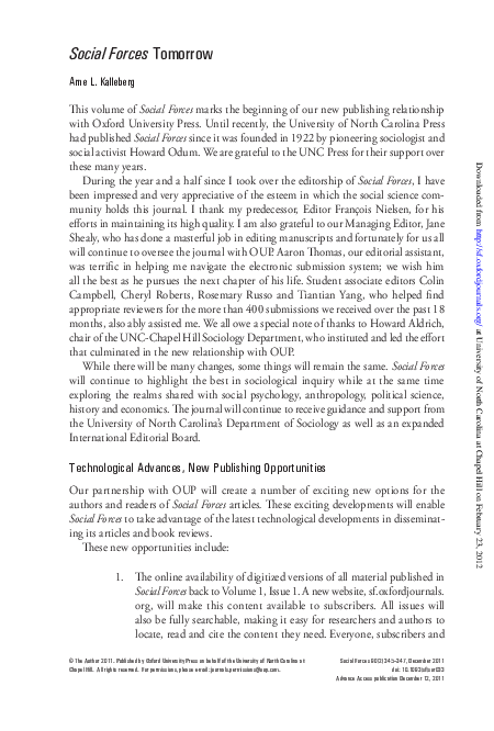 (PDF) Social Forces Tomorrow | Arne Kalleberg - Academia.edu