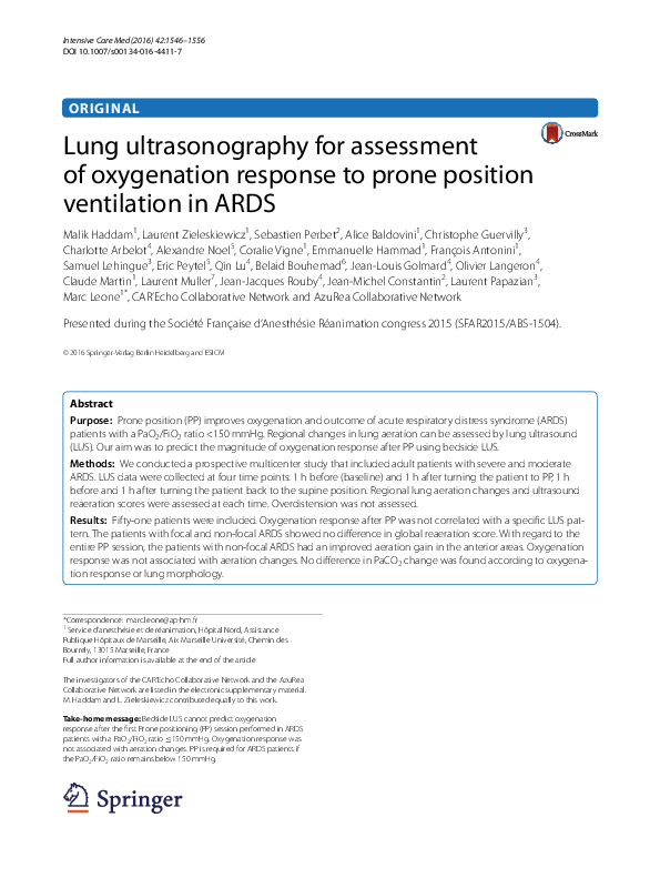 (PDF) Lung ultrasonography for assessment of oxygenation response to ...