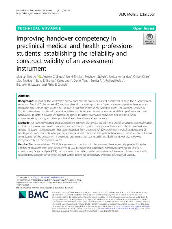 (PDF) Improving handover competency in preclinical medical and health ...