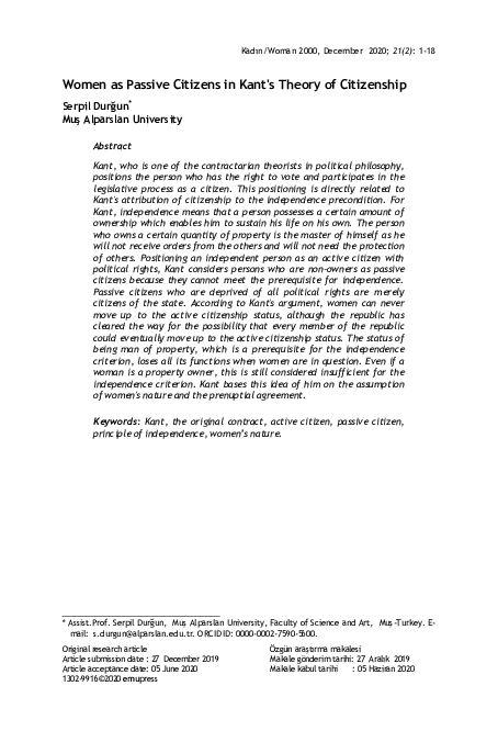 (PDF) Women as Passive Citizens in Kant's Theory of Citizenship