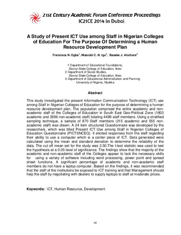 (PDF) A Study of Present ICT Use among Staff in Nigerian Colleges of ...