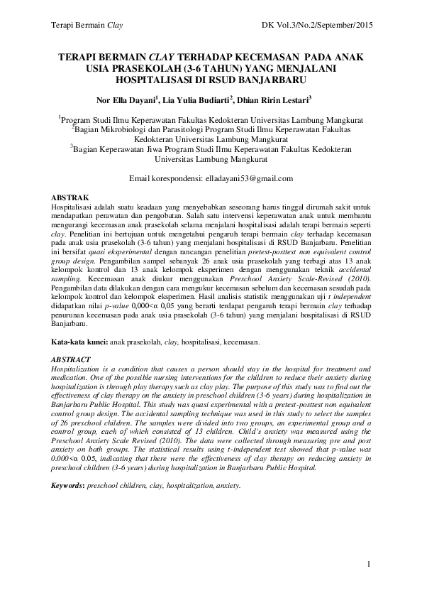 (PDF) Terapi Bermain Clay Terhadap Kecemasan Pada Anak Usia Prasekolah ...