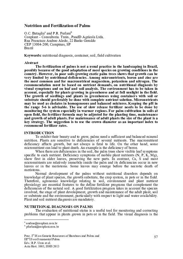 (PDF) Nutrition and Fertilization of Palms
