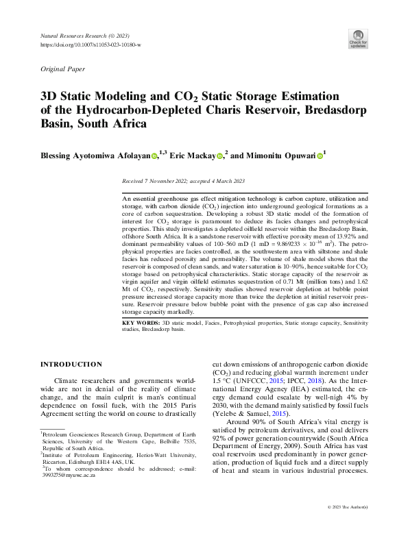 (PDF) 3D Static Modeling and CO2 Static Storage Estimation of the ...