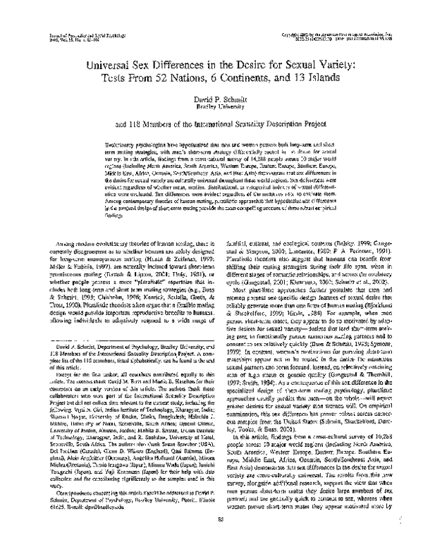 (PDF) Universal sex differences in the desire for sexual variety: Tests ...