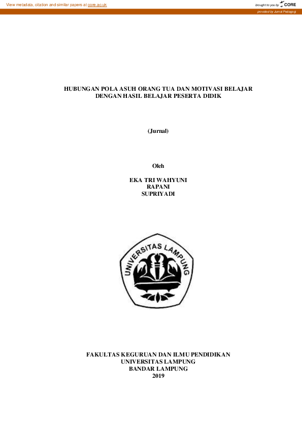 (PDF) Hubungan Pola Asuh Orang Tua Dan Motivasi Belajar Dengan Hasil Belajar Peserta Didik` Tema ...
