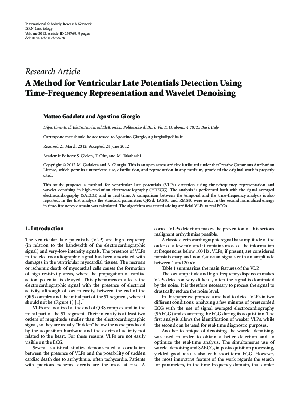 (PDF) A Method for Ventricular Late Potentials Detection Using Time ...