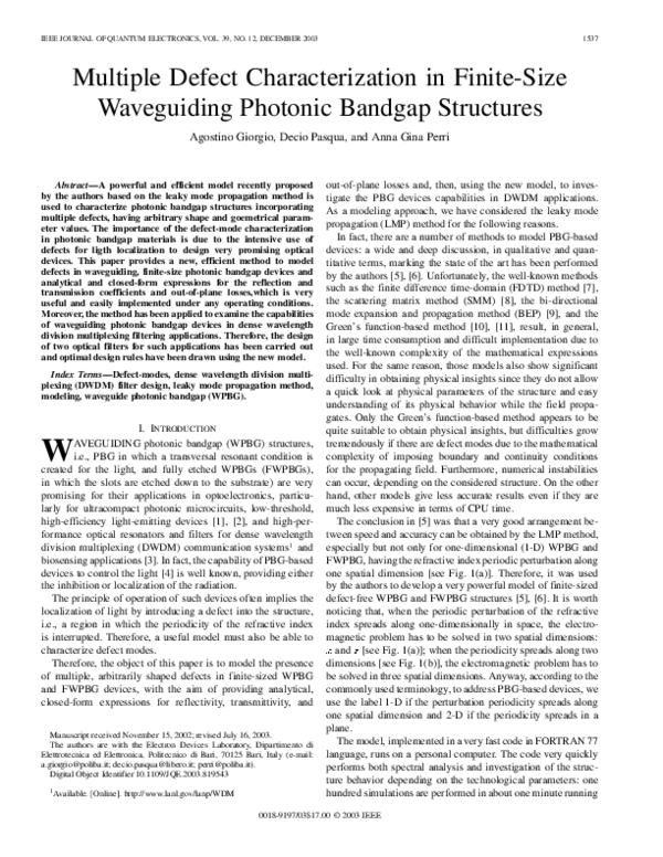 (PDF) Multiple defect characterization in finite-size waveguiding photonic bandgap structures
