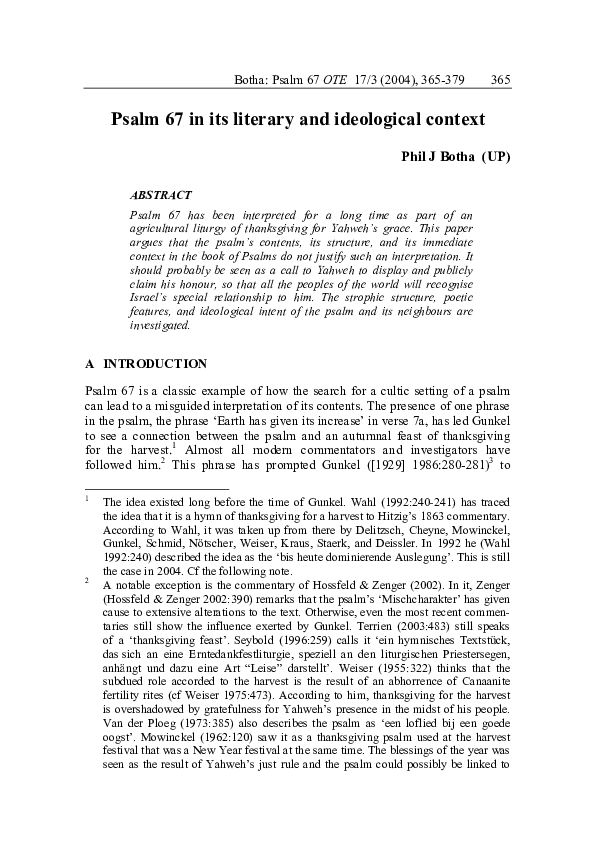 (PDF) Psalm 67 in its literary and ideological context