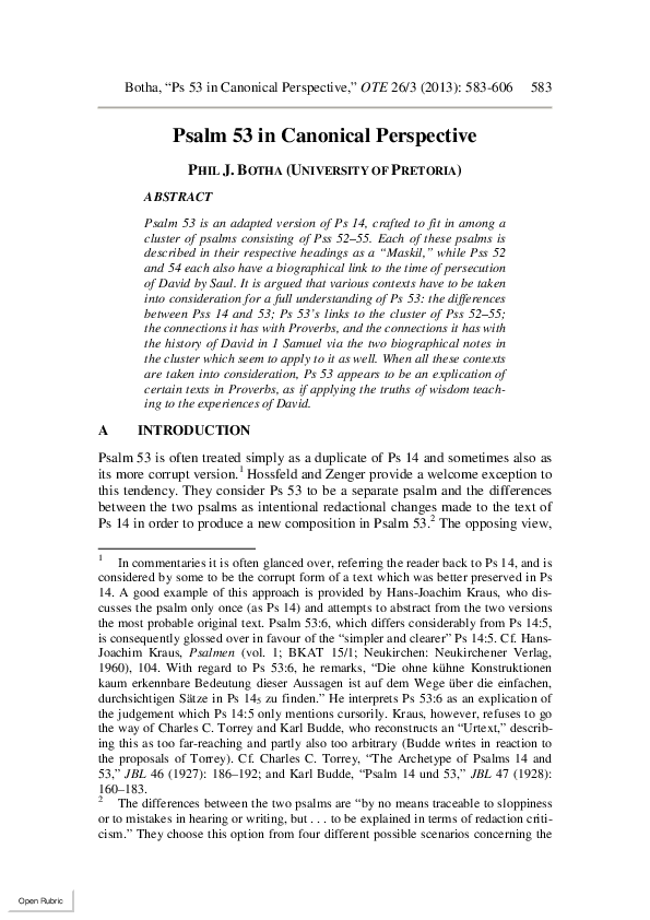 (PDF) Psalm 53 in canonical perspective
