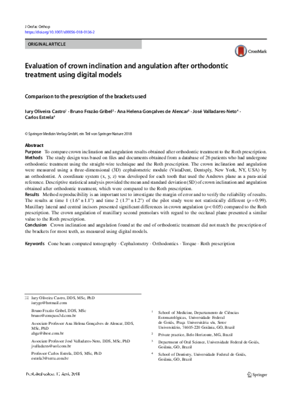 (PDF) Evaluation of crown inclination and angulation after orthodontic ...