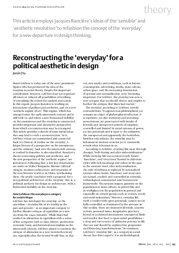 (PDF) Reconstructing the ‘everyday’ for a political aesthetic in design