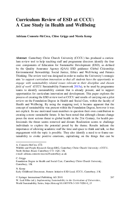(PDF) Curriculum Review of ESD at CCCU: A Case Study in Health and Wellbeing