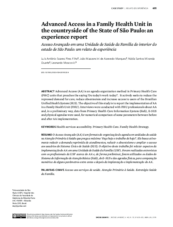 (PDF) Advanced Access in a Family Health Unit in the countryside of the ...