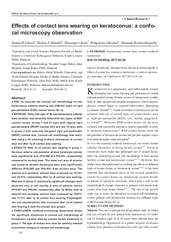 (PDF) Effects of contact lens wearing on keratoconus: a confocal ...