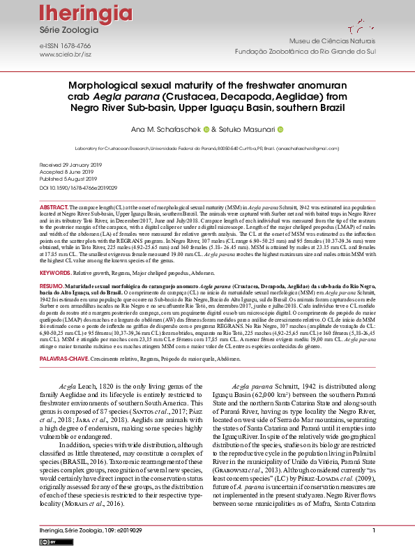 (PDF) Morphological sexual maturity of the freshwater anomuran crab ...