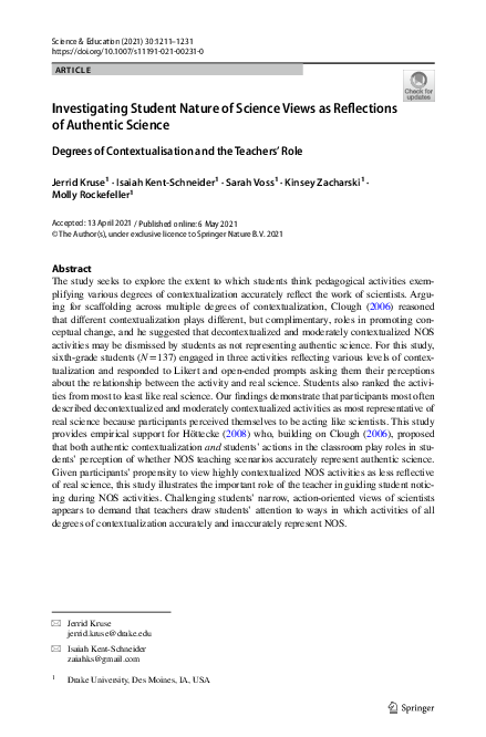 (PDF) Investigating Student Nature of Science Views as Reflections of ...