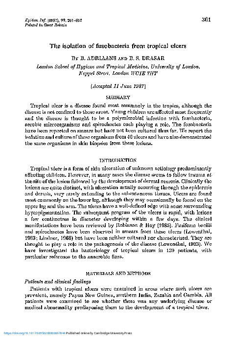 (PDF) The isolation of fusobacteria from tropical ulcers
