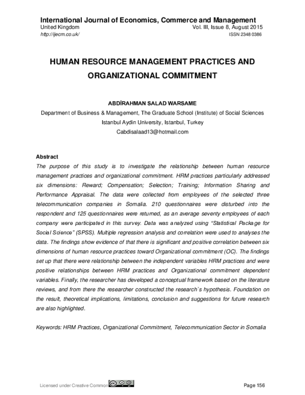 (PDF) Human Resource Management Practices and Organizational Commitment