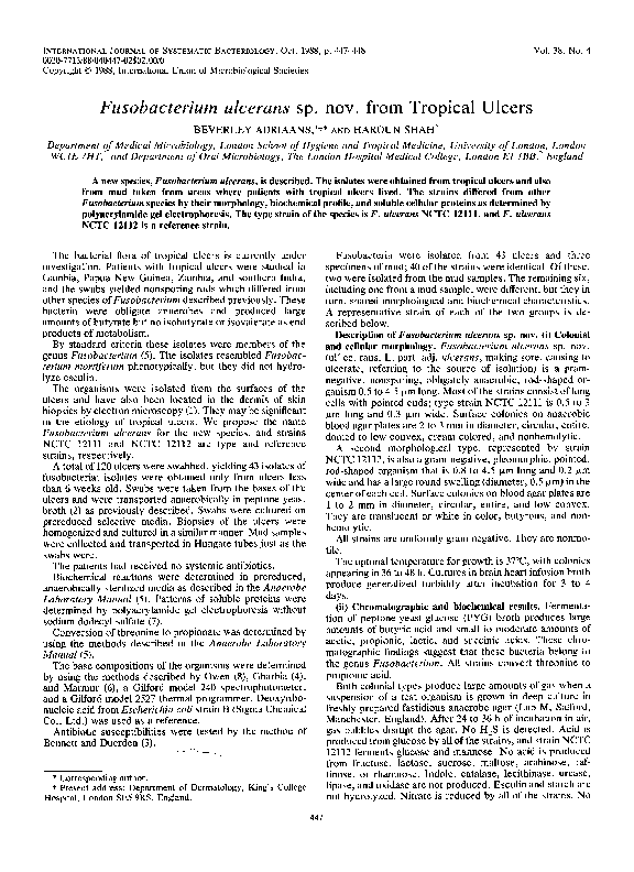 (PDF) Fusobacterium ulcerans sp. nov. from Tropical Ulcers