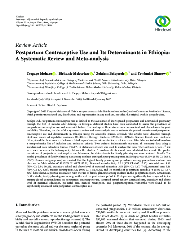 (PDF) Postpartum Contraceptive Use and Its Determinants in Ethiopia: A ...