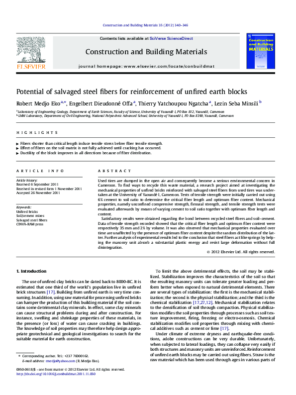 (PDF) Potential of salvaged steel fibers for reinforcement of unfired ...