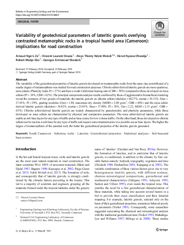 (PDF) Variability of geotechnical parameters of lateritic gravels ...