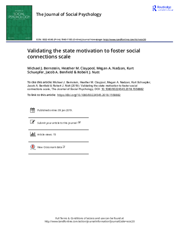 (PDF) Validating the state motivation to foster social connections scale