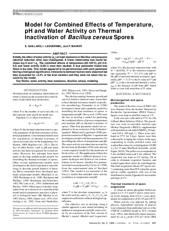 (PDF) Model for combined effects of temperature, pH and water activity ...