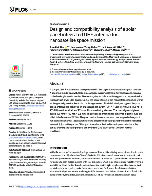 (PDF) Design and compatibility analysis of a solar panel integrated UHF antenna for ...