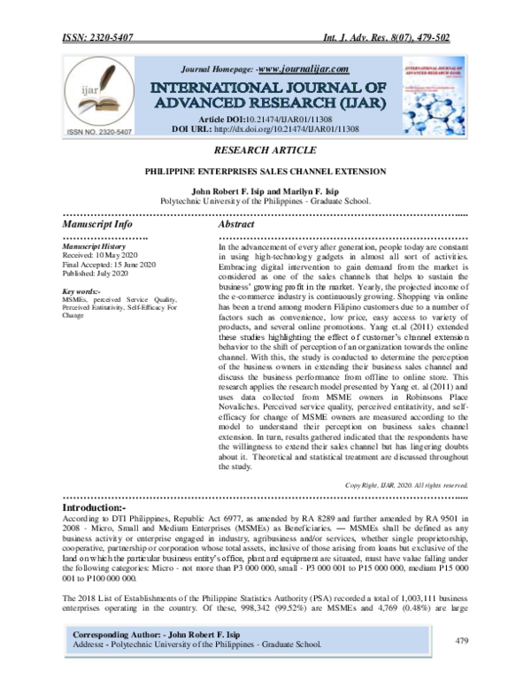 (PDF) Philippine Enterprises Sales Channel Extension