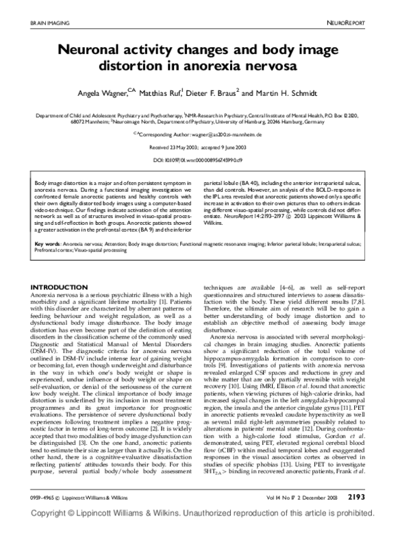 (PDF) Neuronal activity changes and body image distortion in anorexia ...