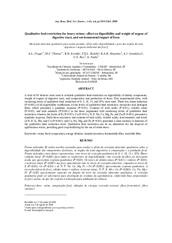 (PDF) Qualitative feed restriction for heavy swines: effect on ...