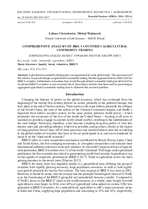 (PDF) Comprehensive Analysis of Brics Countries Agricultural Commodity ...