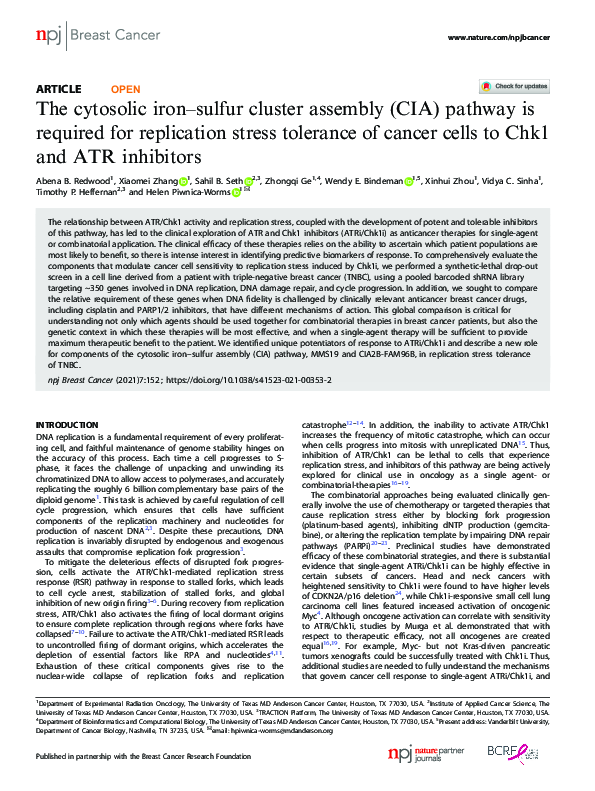 (PDF) The cytosolic iron–sulfur cluster assembly (CIA) pathway is ...