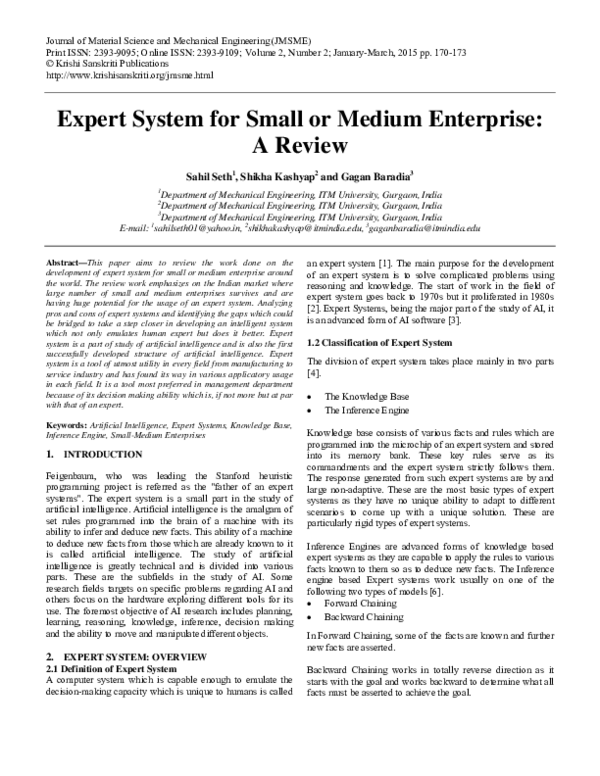 (PDF) Expert System for Small or Medium Enterprise: A Review