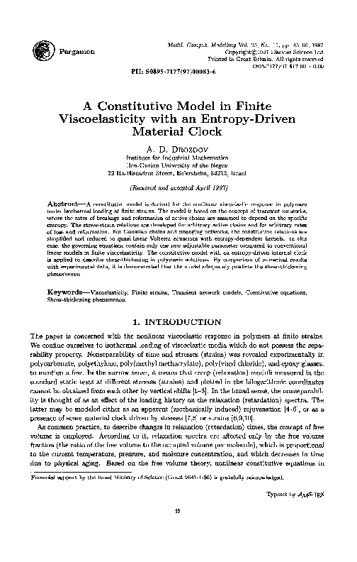 Pdf A Constitutive Model In Finite Viscoelasticity With An Entropy Driven Material Clock