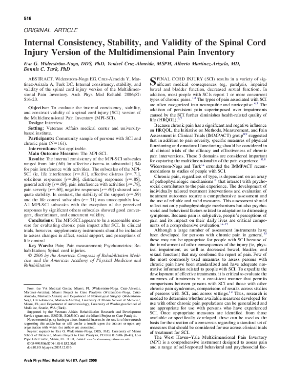 (PDF) Internal Consistency, Stability, and Validity of the Spinal Cord ...