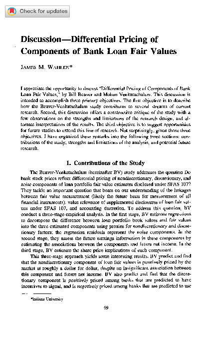 (PDF) Discussion—Differential Pricing of Components of Bank Loan Fair ...