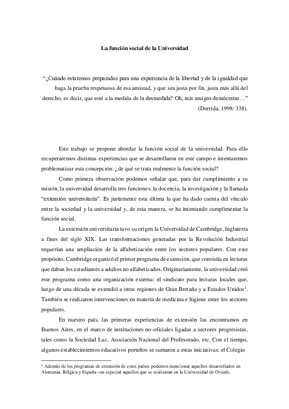 (PDF) La funcion social de la universidad