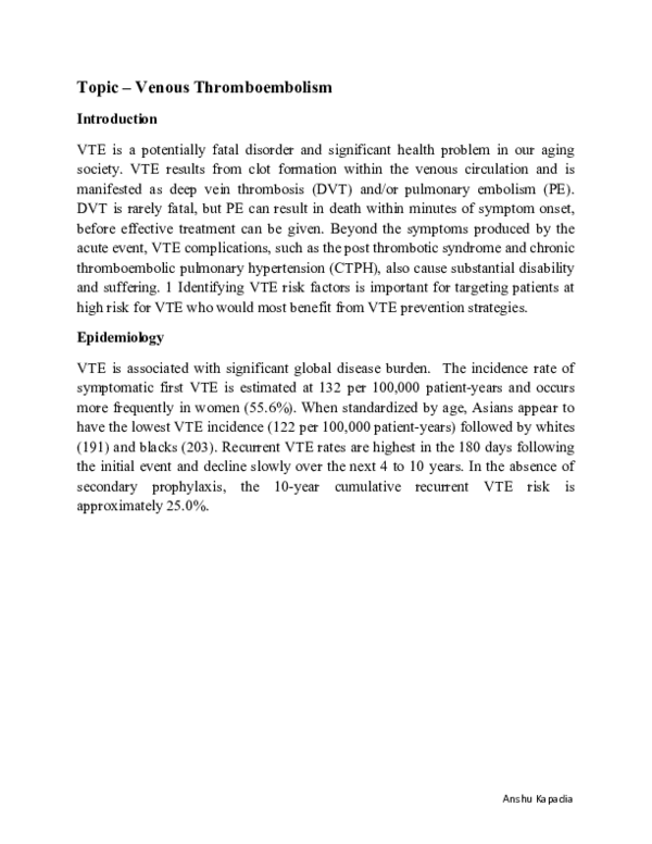 (DOC) Topic -Venous Thromboembolism
