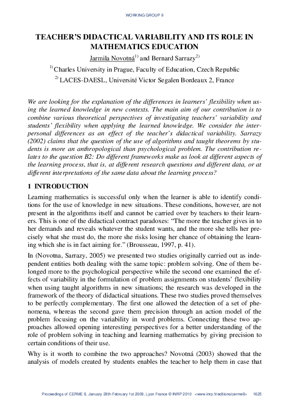 (PDF) Teacher's Didactical Variability and Its Role in Mathematics ...