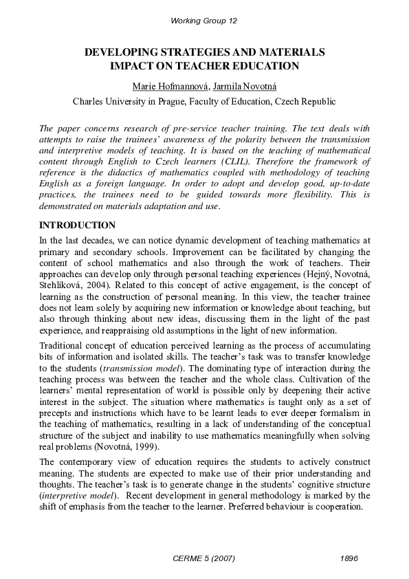 (PDF) Developing Strategies and Materials Impact on Teacher Education