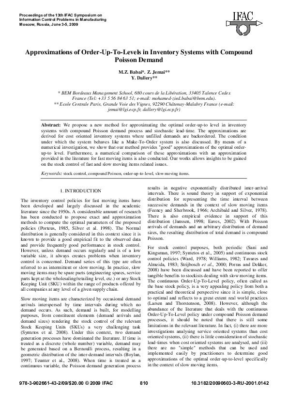 (PDF) Approximations of Order-Up-To-Levels in Inventory Systems with ...