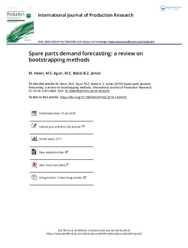 Pdf Spare Parts Demand Forecasting A Review On Bootstrapping Methods