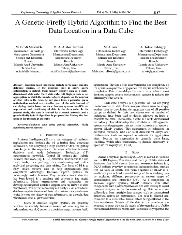 (PDF) A Genetic-Firefly Hybrid Algorithm to Find the Best Data Location in a Data Cube