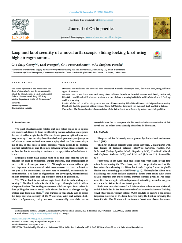 (PDF) Loop and knot security of a novel arthroscopic sliding-locking ...