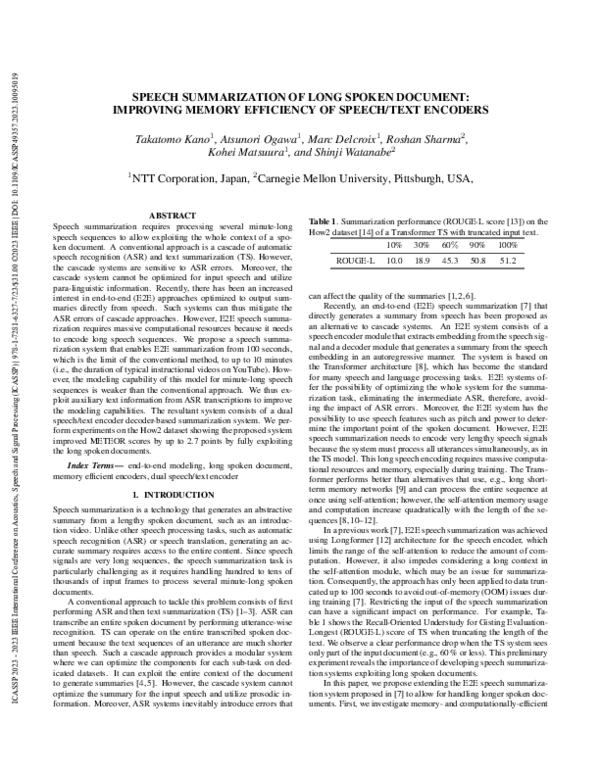 (PDF) Speech Summarization of Long Spoken Document: Improving Memory Efficiency of Speech/Text ...