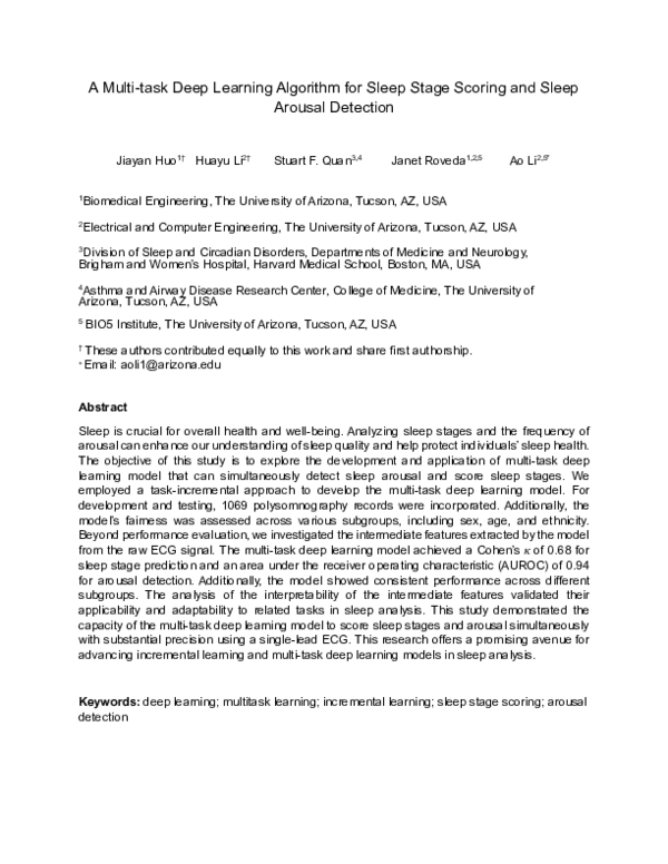 Pdf A Multi Task Deep Learning Algorithm For Sleep Stage Scoring And